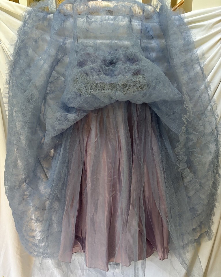 Vtg 50s Blue Ruffled Tulle Strapless Prom Party Dress XS / S ~ Handmade ...