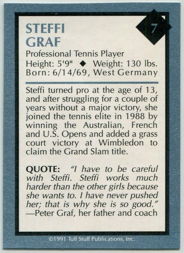 1991 Tuff Stuff Magazine Insert #7 Steffi Graf Women's Pro Tennis | eBay