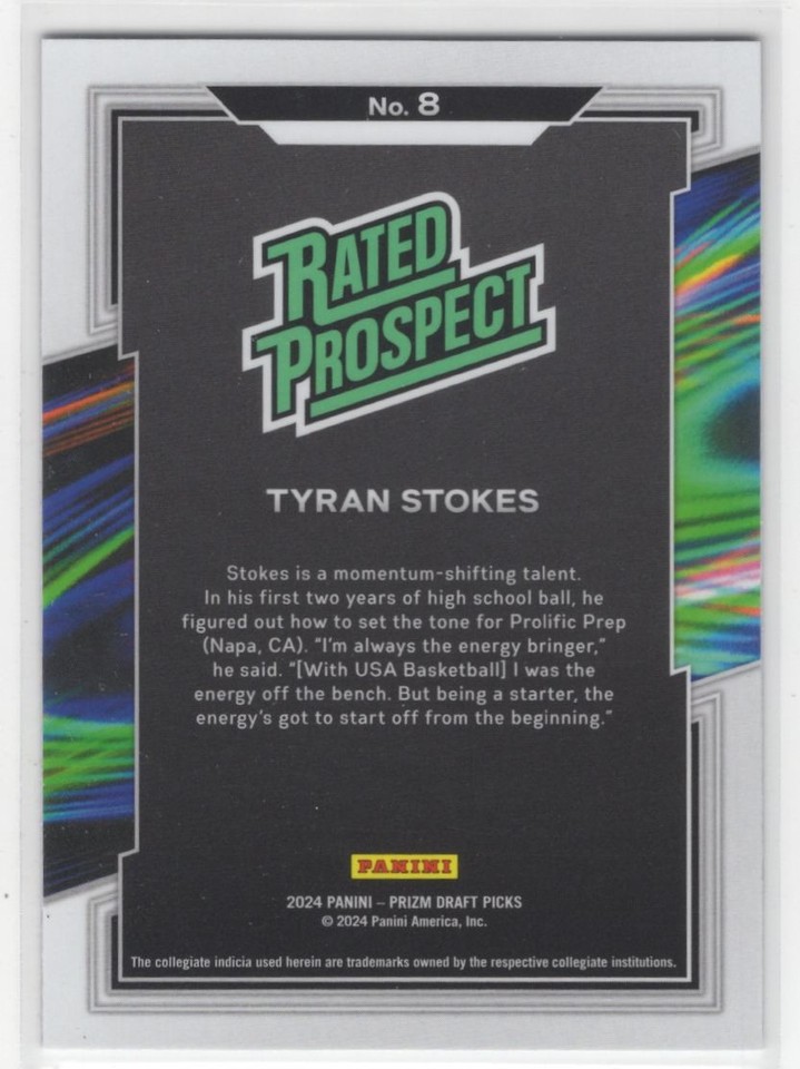 #8 Tyran Stokes 2024-25 Prizm Draft Picks Rated Prospect BASE * | eBay