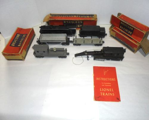 LIONEL O GAUGE WORK TRAIN SET WITH 671 ENGINE & SILVER DUMP CAR VINTAGE ...