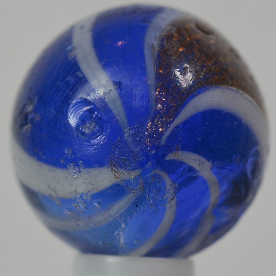 Handmade Banded Lutz Marble, Cobalt Blue Glass 11/16in, Good, Chip ...