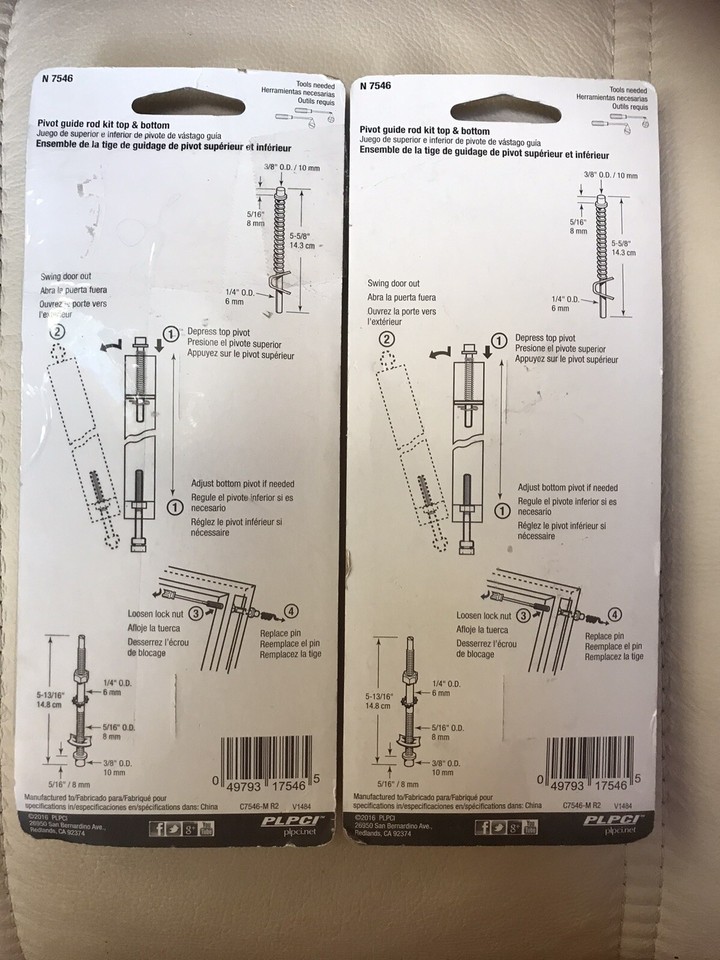 PLPCI Bi-Fold Door Pivot Guide Rod Kit 1/4" Rod, 3/8" Cap N 7546 - 2 ...