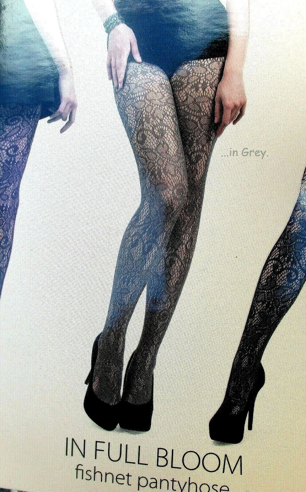 NWT Stella Elyse Retro Floral Vines Fishnet Pantyhose Grey Queen ...