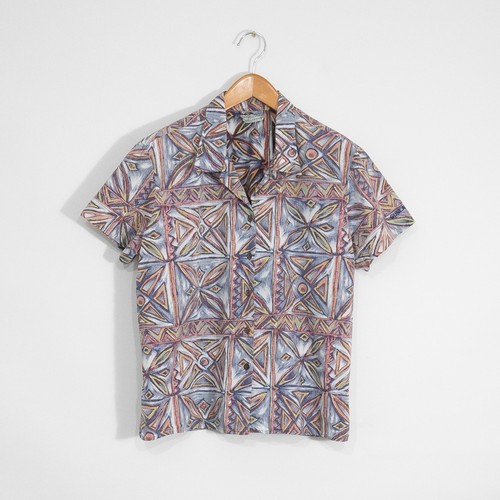 Vintage Abstract Pattern Hawaiian Button Up Shirt Womens XL - Art ...