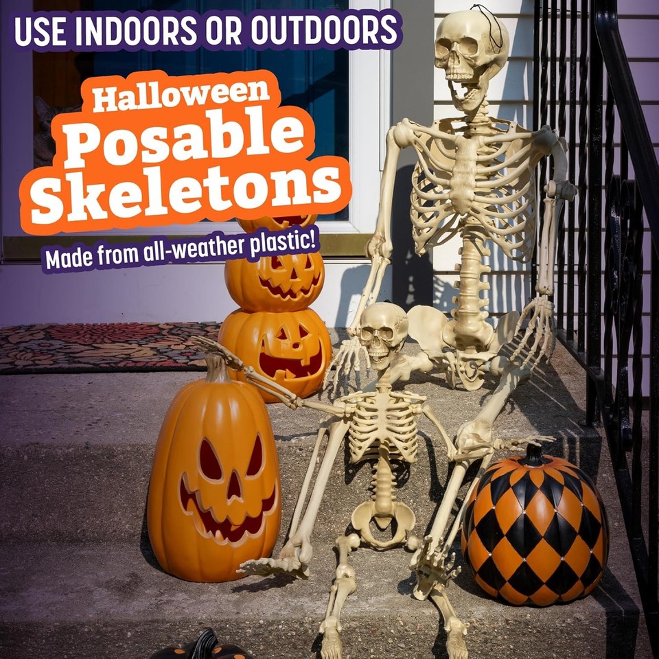 Life Size Posable Human Skeleton Halloween Decoration Value 2 Pack ...