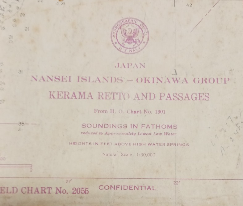 1945 MAP JAPAN 22"x17" Hydro Topographic NANSEI OKINAWA CONFIDENTIAL U ...