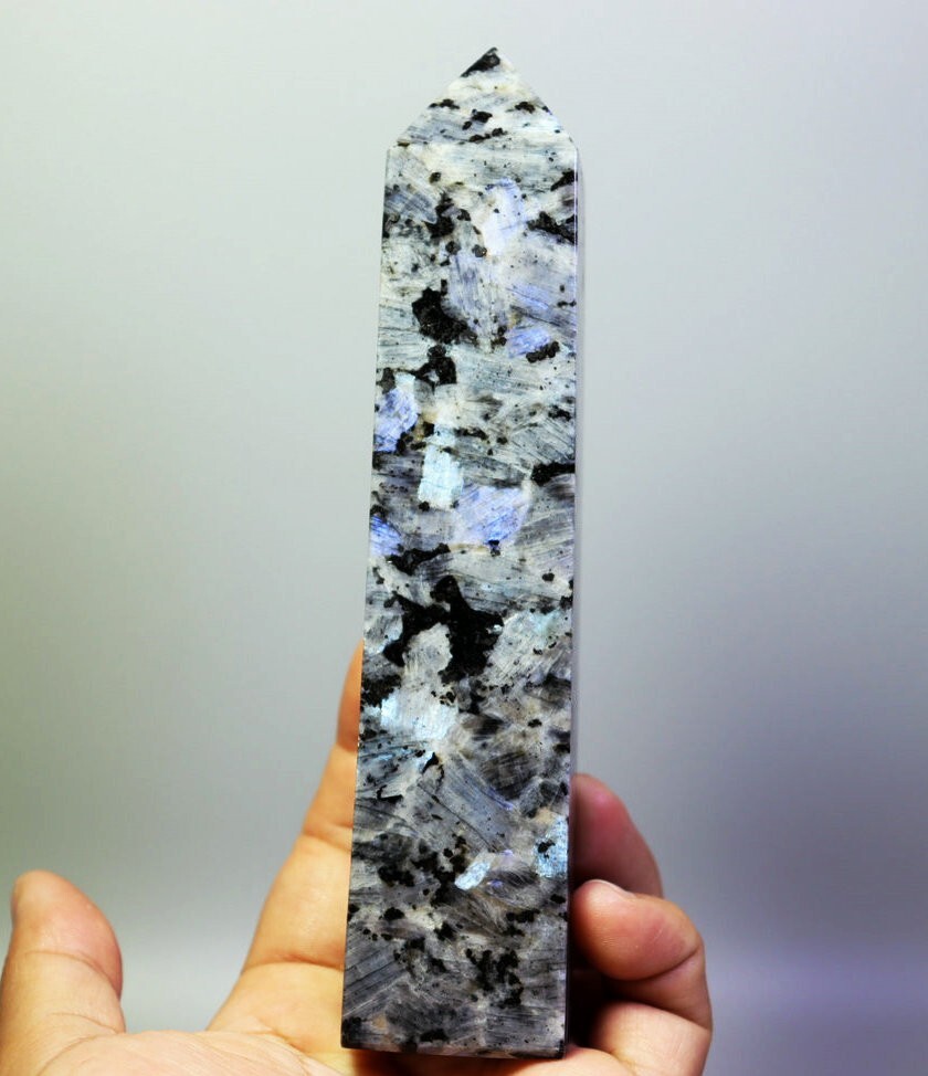 390g Natural Blue Spectrolite Quartz Crystal Stone Tower Obelisk Wand ...