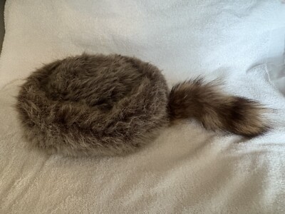 Davey Crockett Coonskin Cap Real Tail Faux Fur Hat Nice! 9" x 8" | eBay
