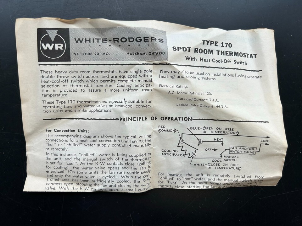 White-Rodgers 170-4 Room Thermostat Line Voltage Double Throw Range:55 ...