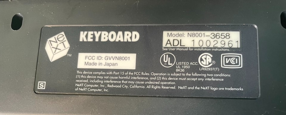 Vintage NeXT Computer N8001-3658 ADB Keyboard & N8003 Mouse | eBay