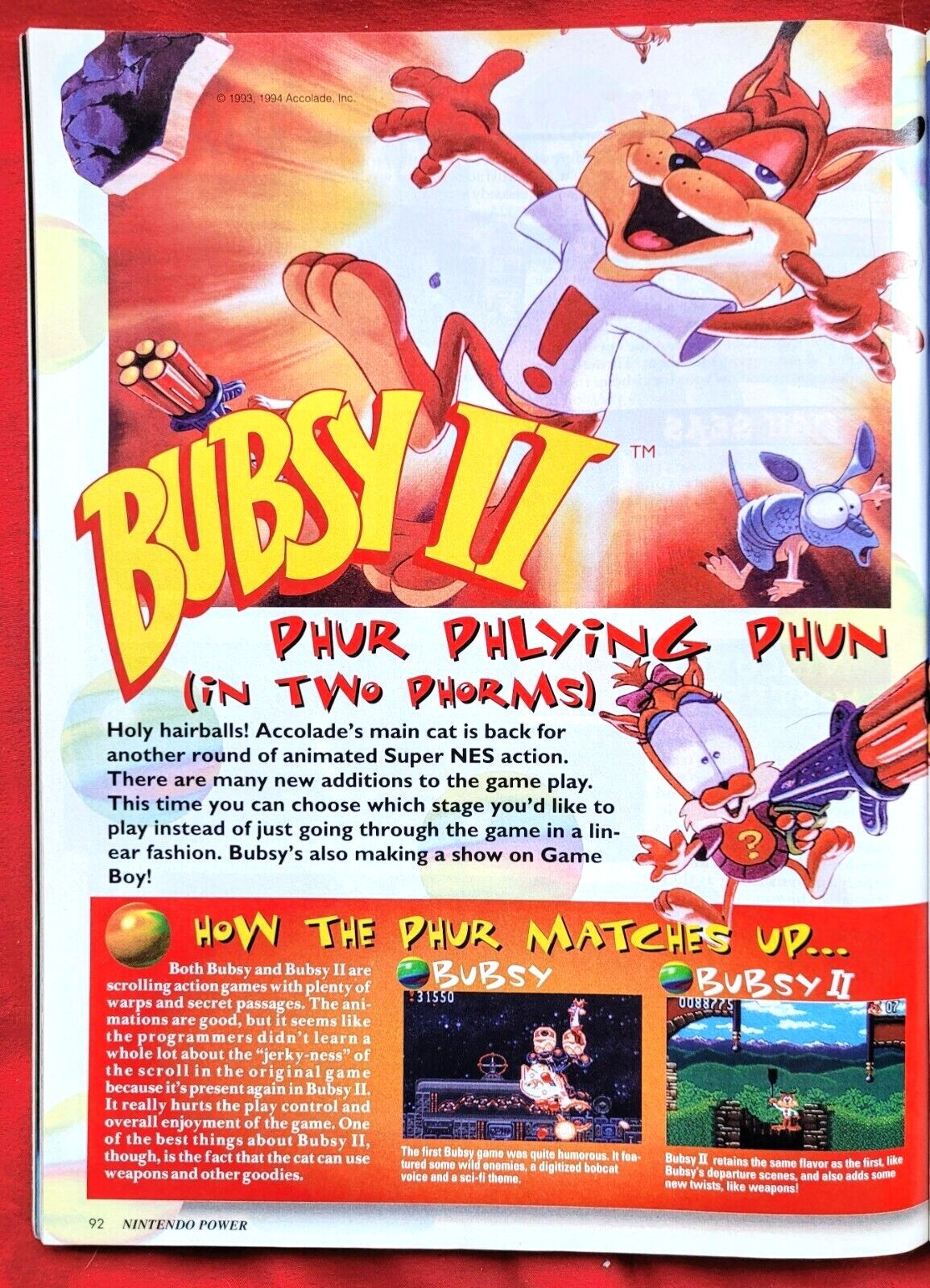RARE! 1995 BUBSY II 2 Nintendo SUPER NES Video Game - Promo Art Print AD | eBay