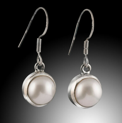 Bezel Set Pearl Earrings....The bezel setting and ear-wire are sterling ...