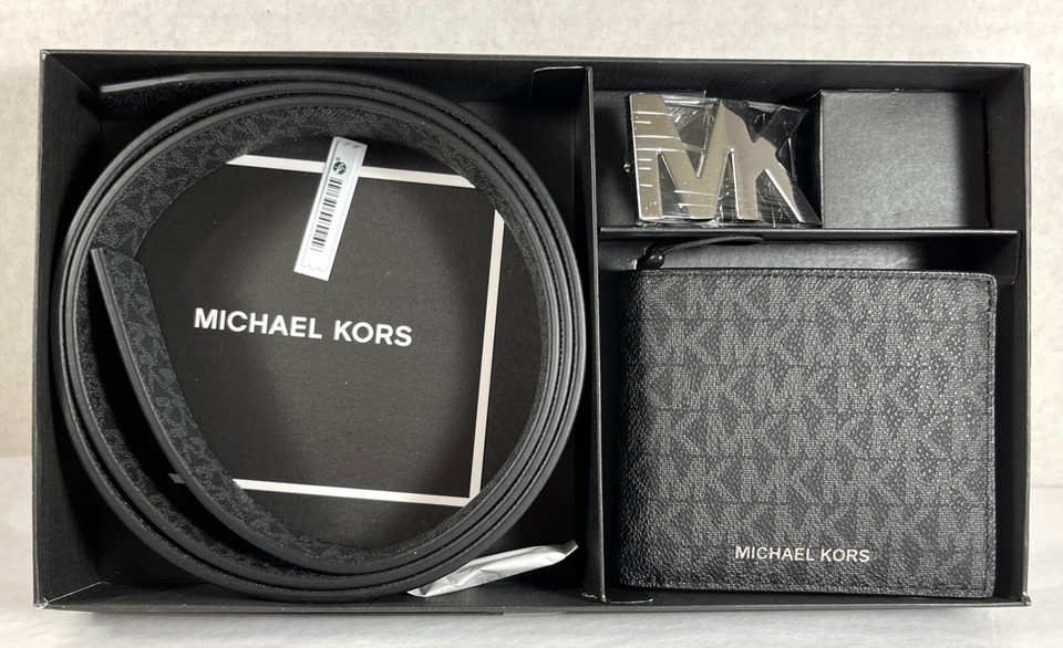 Michael Kors Men's Wallet Belt Reversible MK Signature 3 IN 1 Gift SET ...
