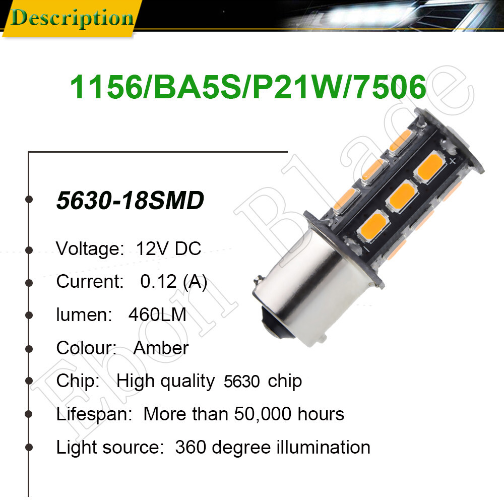 2 x 1156 BA15S LED Bulb 5630 18SMD Amber Orange P21W Indicator Turn ...