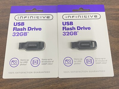 Lot of 2 Infinitive 32GB USB Flash Drive Black 80-56-19289-032G - New ...