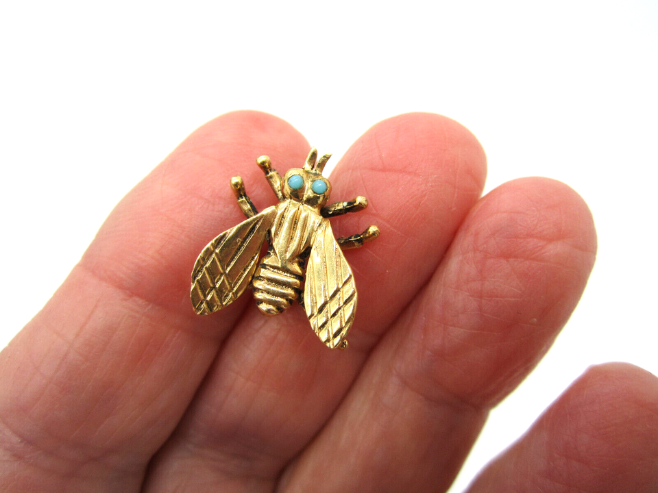 Estate Vintage 14k Yellow Gold Turquoise Fly Insect Wasp Bee Pin Brooch ...