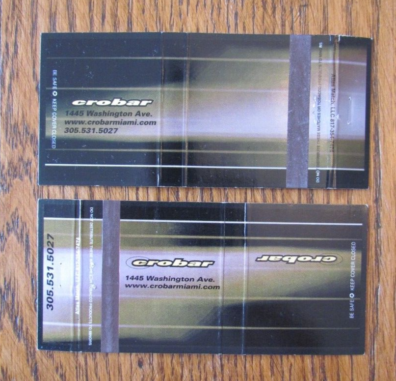 CAMEL 30 MATCHBOOK COVERS: CROBAR DANCE CLUB MIAMI BEACH, FL EMPTY ...