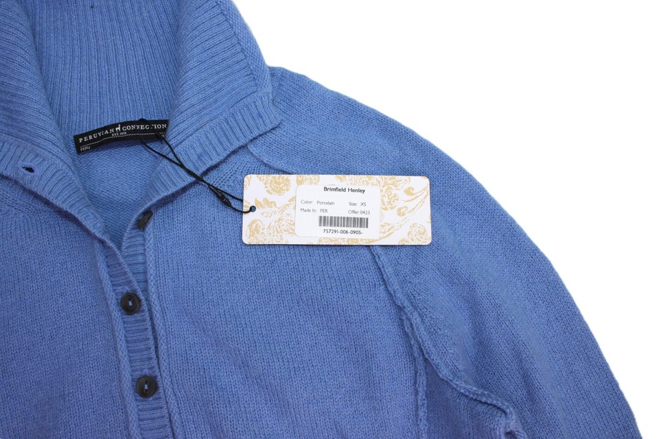 Peruvian Connection Brimfield Henley Royal Alpaca Pullover Sweater Blue ...