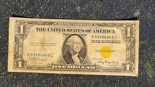 1935-A $1 US Yellow Seal Silver Certificate, offset, misprint; North ...