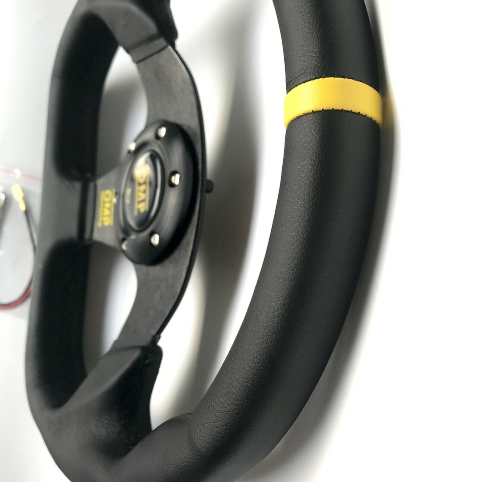 320mm Leather Yellow Strip D Shape Steering Wheel Race Fit MOMO Boss ...