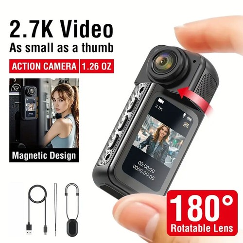 Mini Action Camera Magnetic WiFi 180° Rotating 2K UHD Sports Video ...