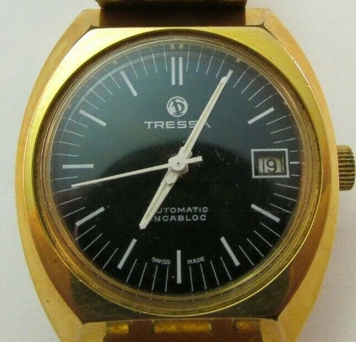 Tressa Swiss Vintage Automatic Date Mans Incabloc Watch Gold Tone Works ...