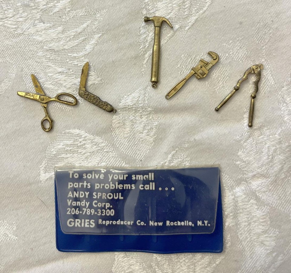 Vintage miniature tool set intercast pocket knife hammer pipe wrench ...