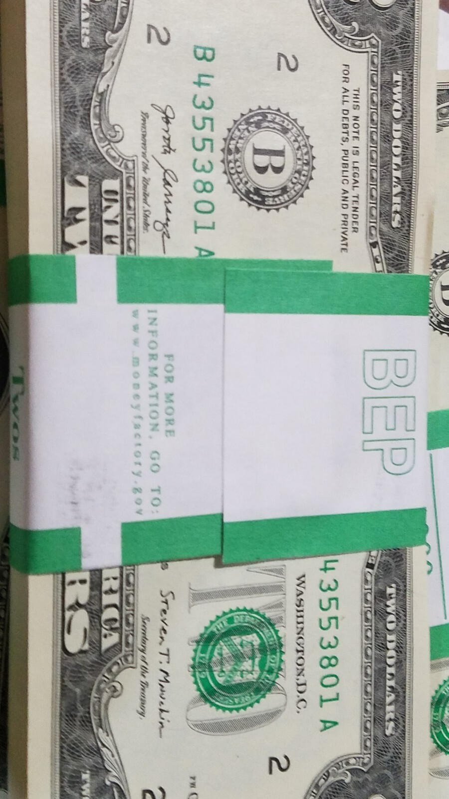 1 BEP Pack ($200) from the Stack! 100 Consecutive Two Dollar Bills. New ...