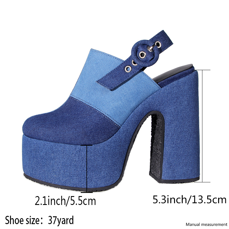 Women Shoes High Block Heel Retro Slingback Closed Toe Buckle Punk ...