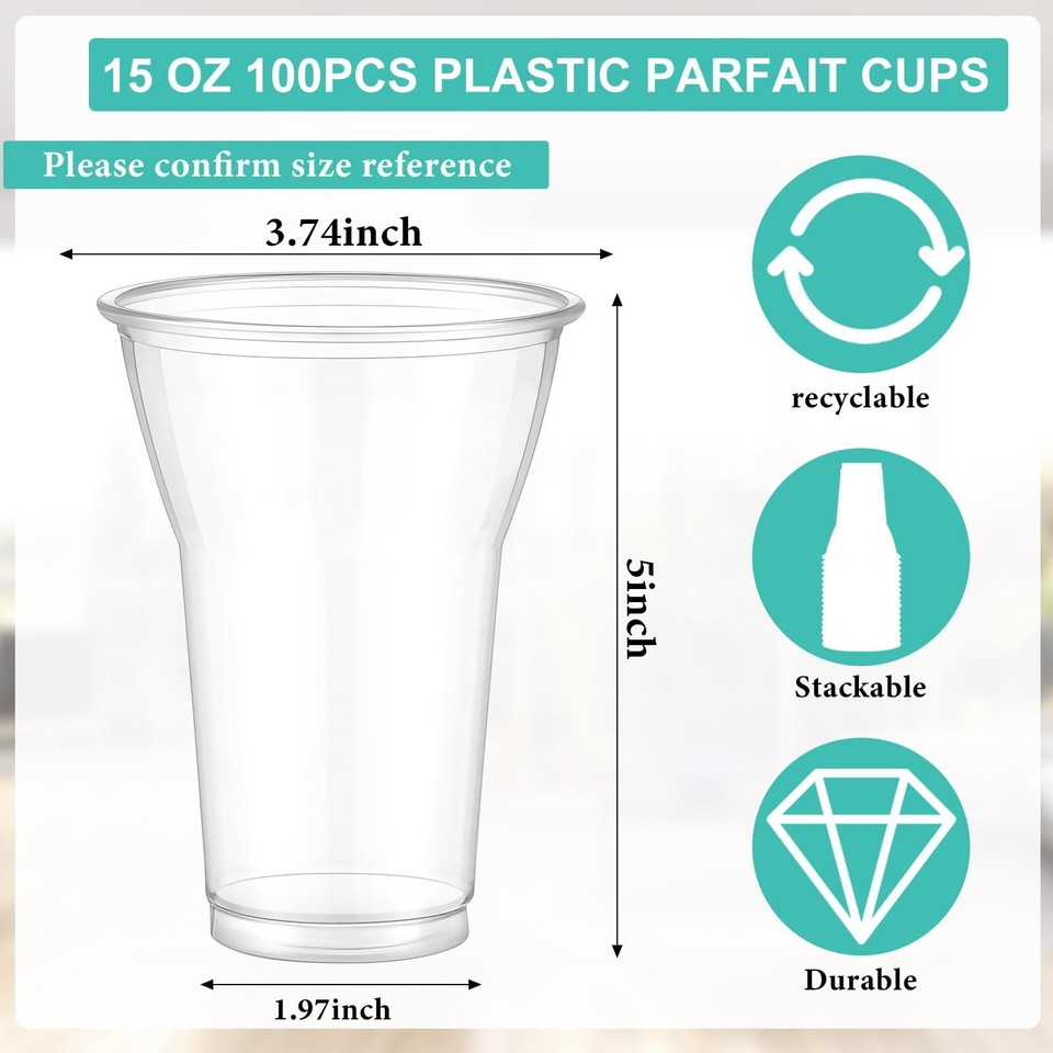 100 Pcs Plastic Parfait Cups Root Beer Float Cups Peanut Buster Parfait ...