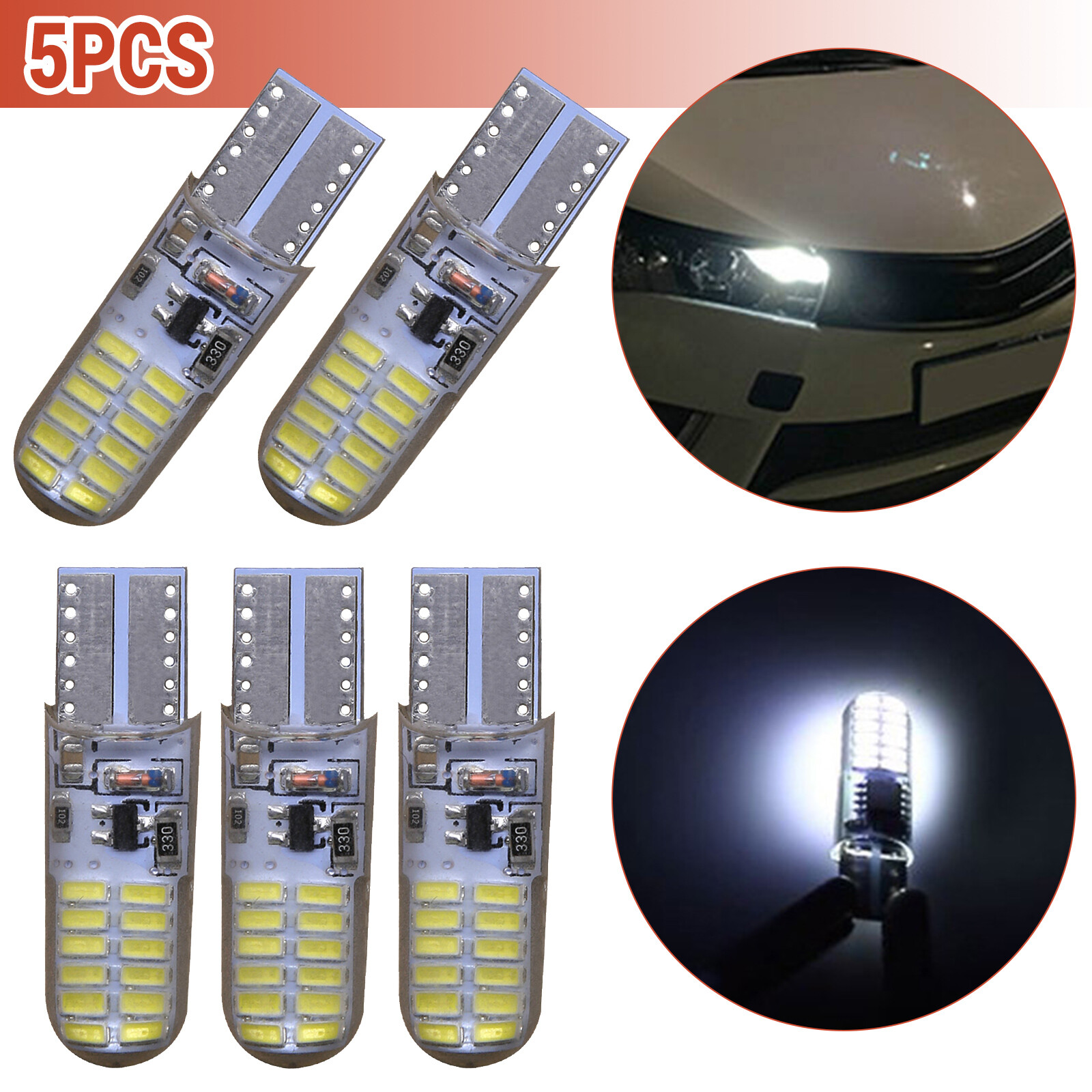 5PCS T10 194 168 LED Strobe Flash Dilicon Gel Light 24LED LED Light ...