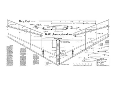 Baby Zagi Flying Wing 33" WS RC Model Airplane Printed Plans Templates ...