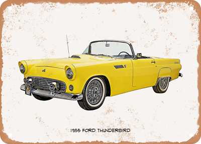 Classic Car Art - 1955 Ford Thunderbird Oil Painting - Rusty Look Metal ...