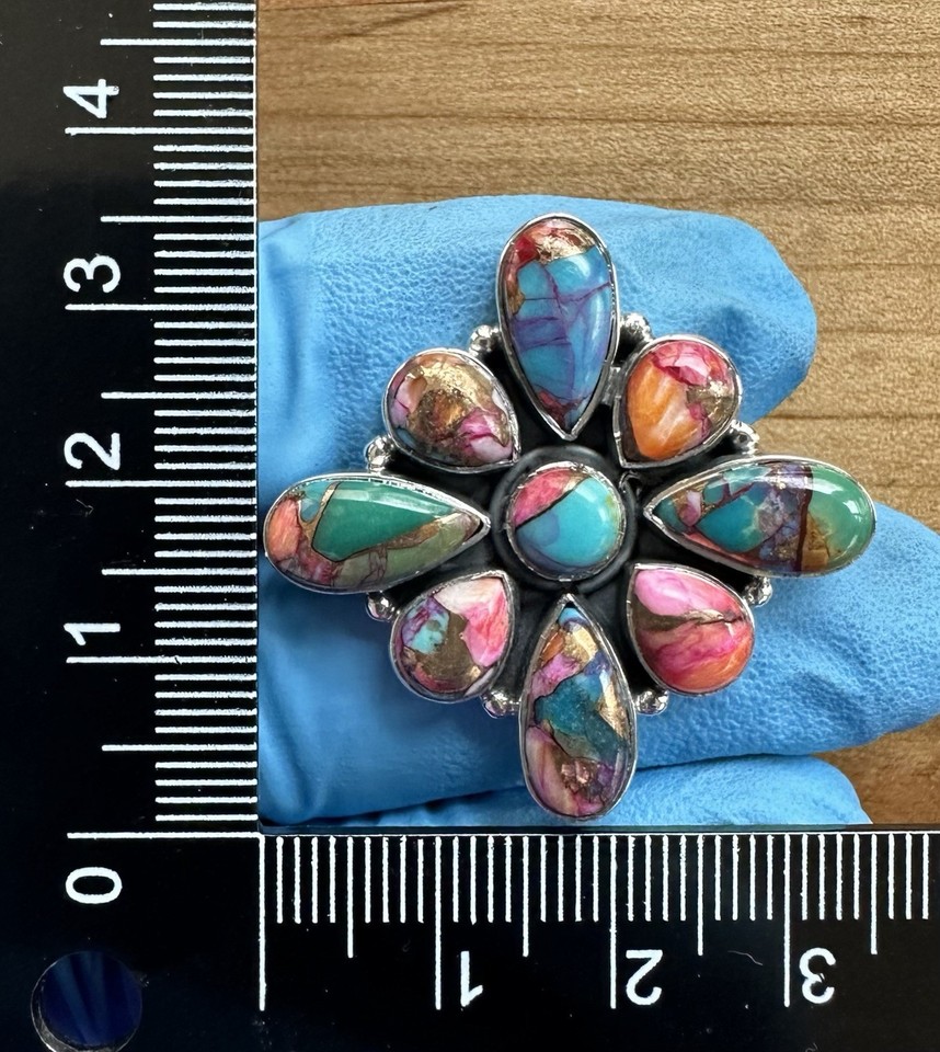 Sterling Silver Native American SW Kingman Turquoise Copper Dahlia ...