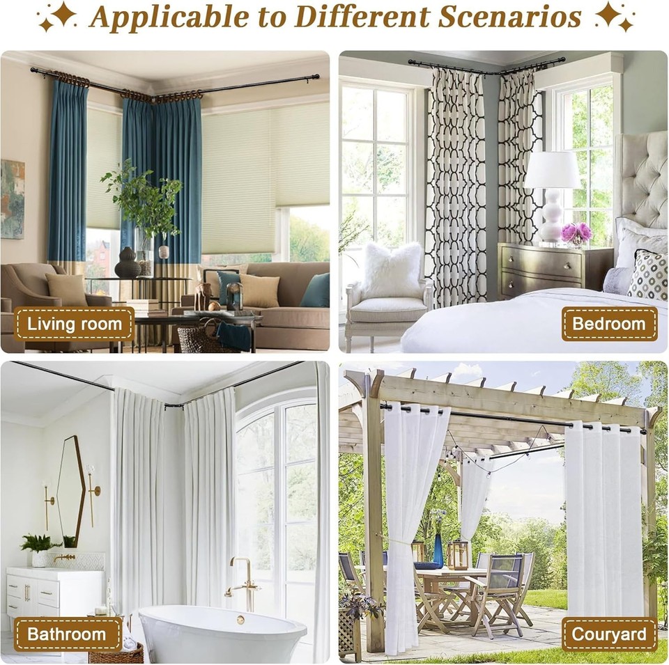 L-Shaped Curved Curtain Poles for Bay Windows 76-345 cm 2.5 cm Diameter ...