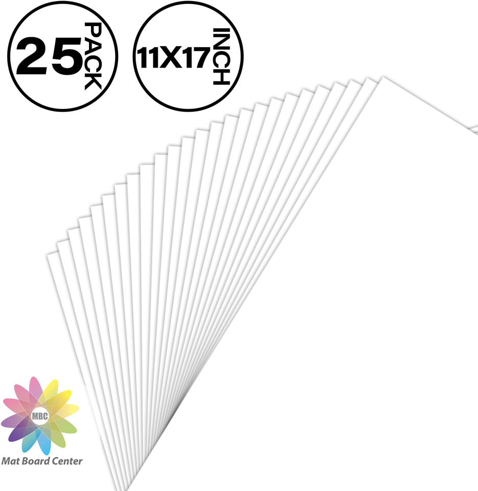 Mat Board Center, Pack of 25, 11X17 White Backing Boards, 4-Ply ...