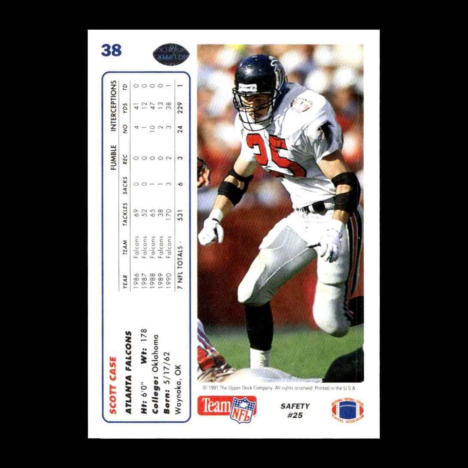 Scott Case 1991 Upper Deck Atlanta Falcons #38 R324H 26 | eBay