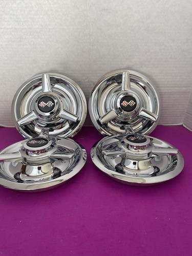 (4) 3 BAR SPINNERS CENTER CAPS FOR CHEVY RALLY WHEELS 7",BLACK FLAGS ...