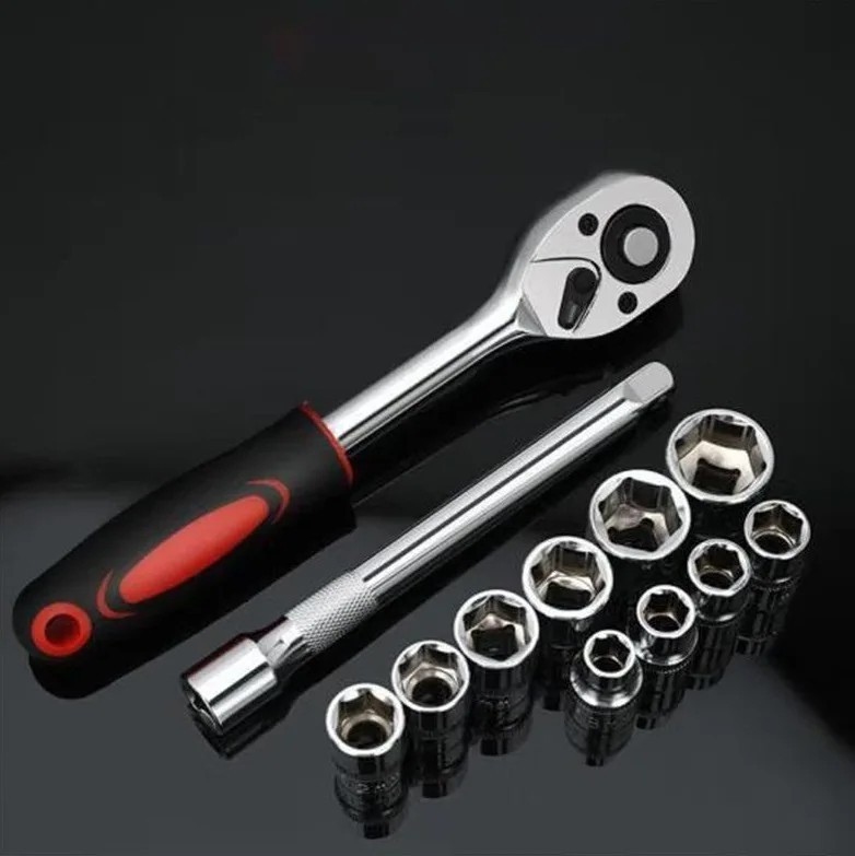 12PCS '' Socket Set 4-13mm Metric Extension Ratchet Wrench Tool Kit Set ...