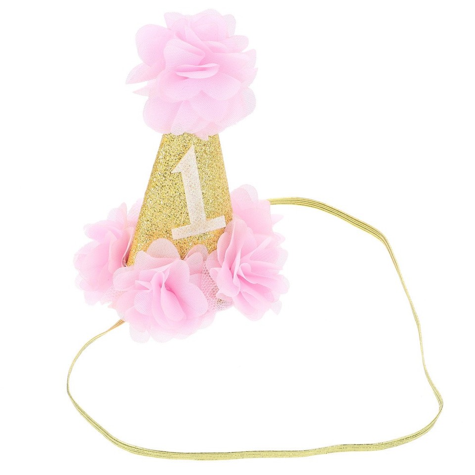 Baby Girl First Birthday Hat Hairband Cone Shaped Party Crown Headband ...