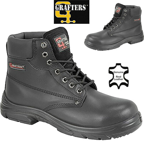 Mens Super Wide Fit Grafters Safety Steel Toe Cap 7 Eyelet Lace up Work ...