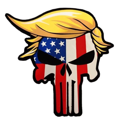 DONALD TRUMP PUNISHER HAIR SKULL BUMPER STICKER DECAL 2024 PRESIDENT ...