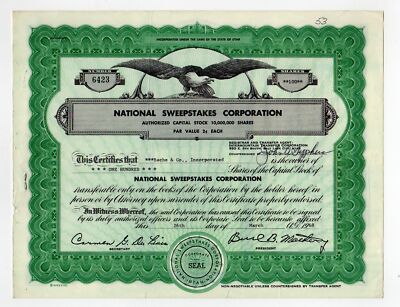 National Sweepstakes Corporation Stock Certificate | eBay