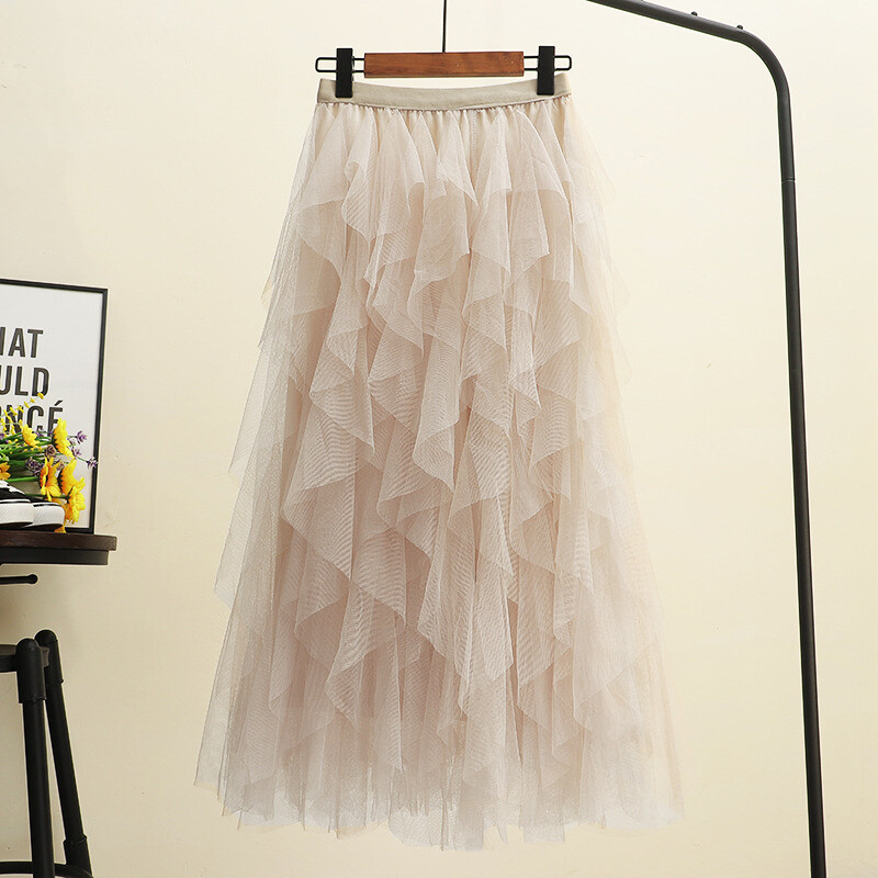 Summer Women Tulle Skirt Elegant Elastic Waist Fairy Long A-line Tutu ...