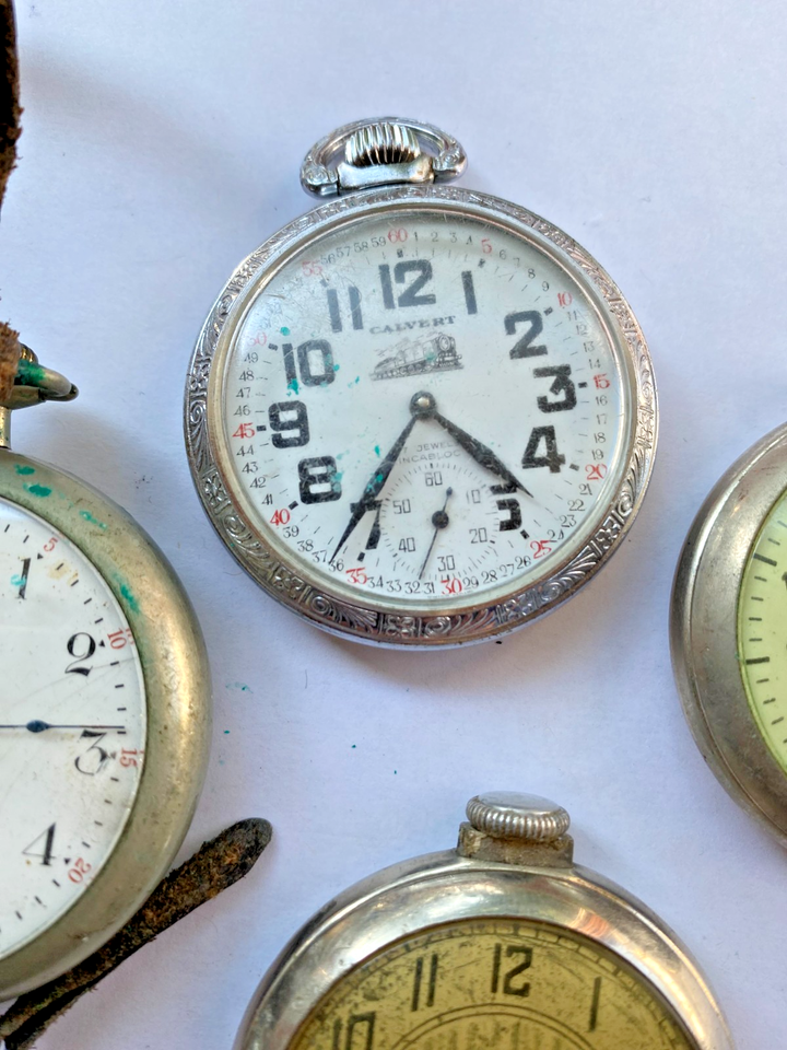 Lot of 4 Non Working Vintage Pocket Watch Beacon Calvert Ingraham Elgin ...