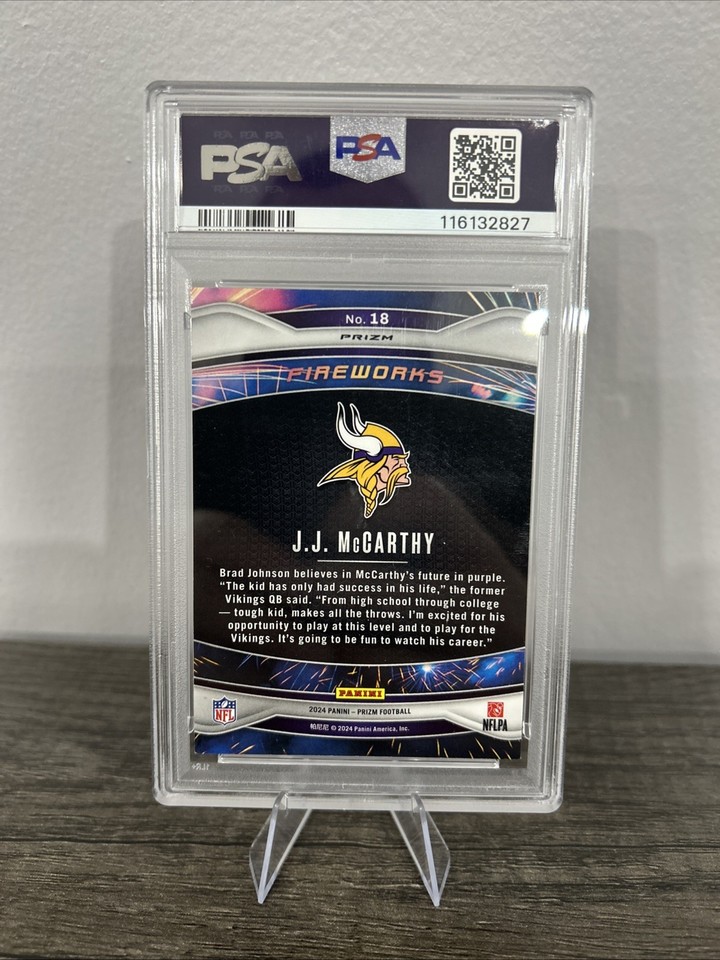 J.J. McCarthy 2024 Prizm Fireworks #18 Green Prizm Rookie Card PSA 10 ...