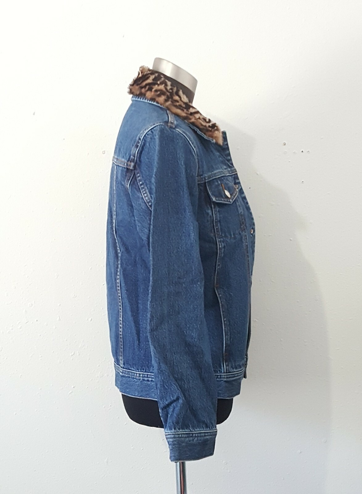 Jean Crisan Fourrure Fur Lined Denim Jacket Size Small Animal Print ...