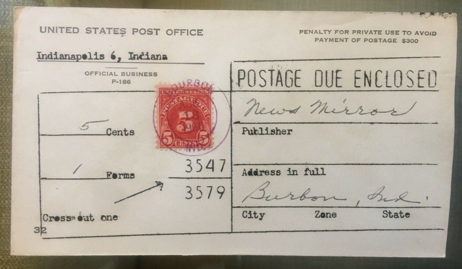 1960 P-186 USPS envelope postage due cover with 5 cent postage due | eBay