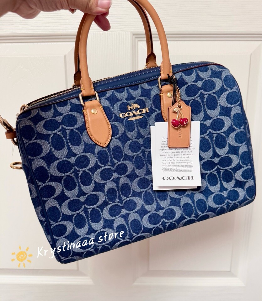 NWT Coach Rowan Large Satchel Bag In Signature Denim Canvas CY699 Fast ...