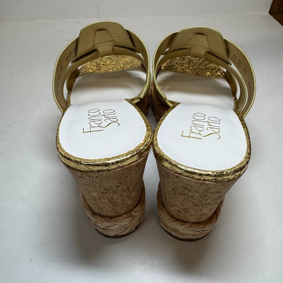 Franco Sarto Womens 9.5 M Gold Fioret Leather Strappy Wedge Sandals NIB ...